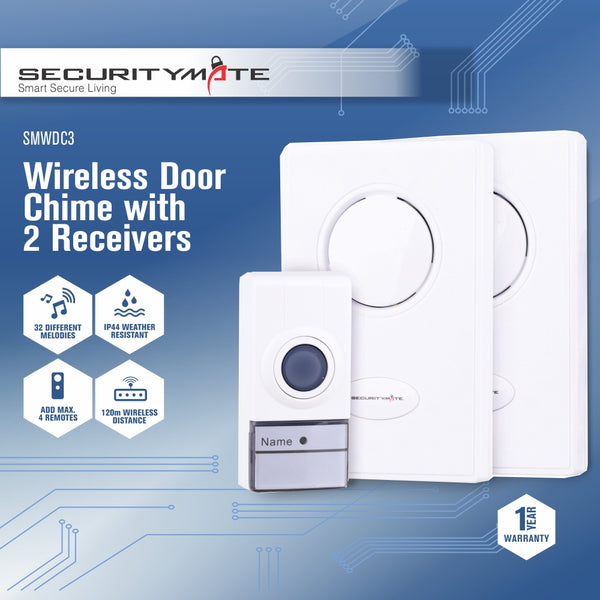 SECURITYMATE WIRELESS DOOR CHIME WITH 2 RECEIVERS - SMWDC3 – New World