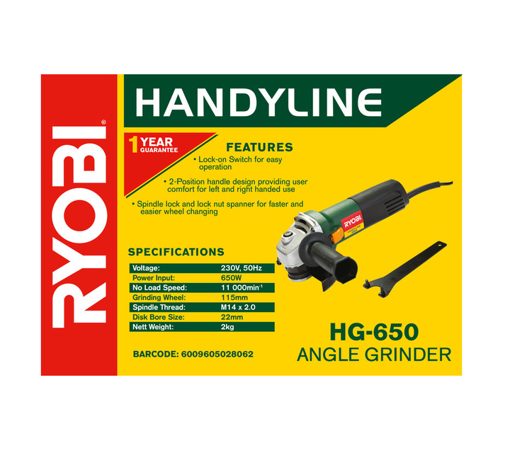 Ryobi Angle Grinder 115 mm 650W - HG-650 – New World
