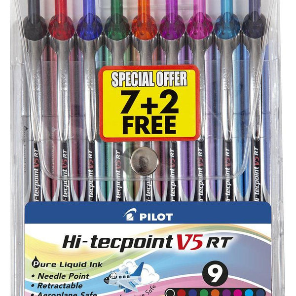 Pilot Hi-Tech V5 RT Liquid Ink Pens - Wallet of 9 Assorted – New World