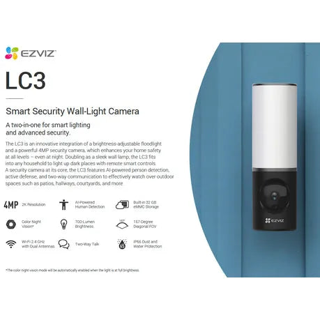 Ezviz LC3 Smart Security Wall-Light Camera – New World